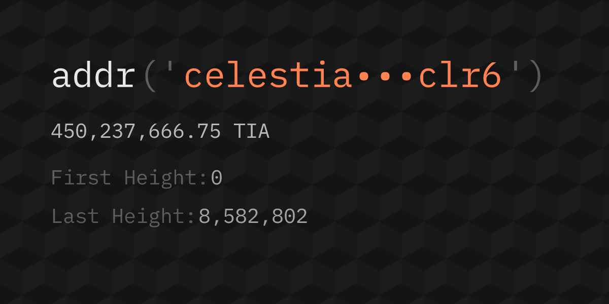 Address celestia1fl48vsnmsdzcv85q5d2q4z5ajdha8yu3y3clr6 - Celenium