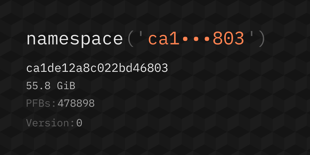 Namespace ca1de12a8c022bd46803 - Celestia Explorer